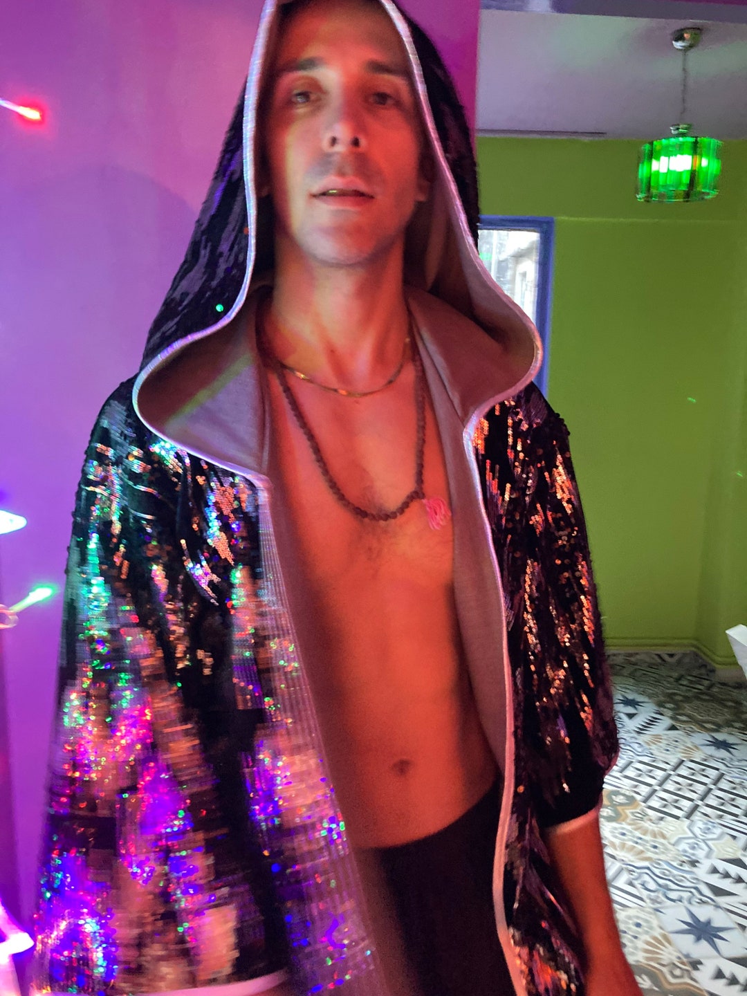 Rave Kimono Men Halloween Costume Rave Coat Mens Costume Sequin Cape ...