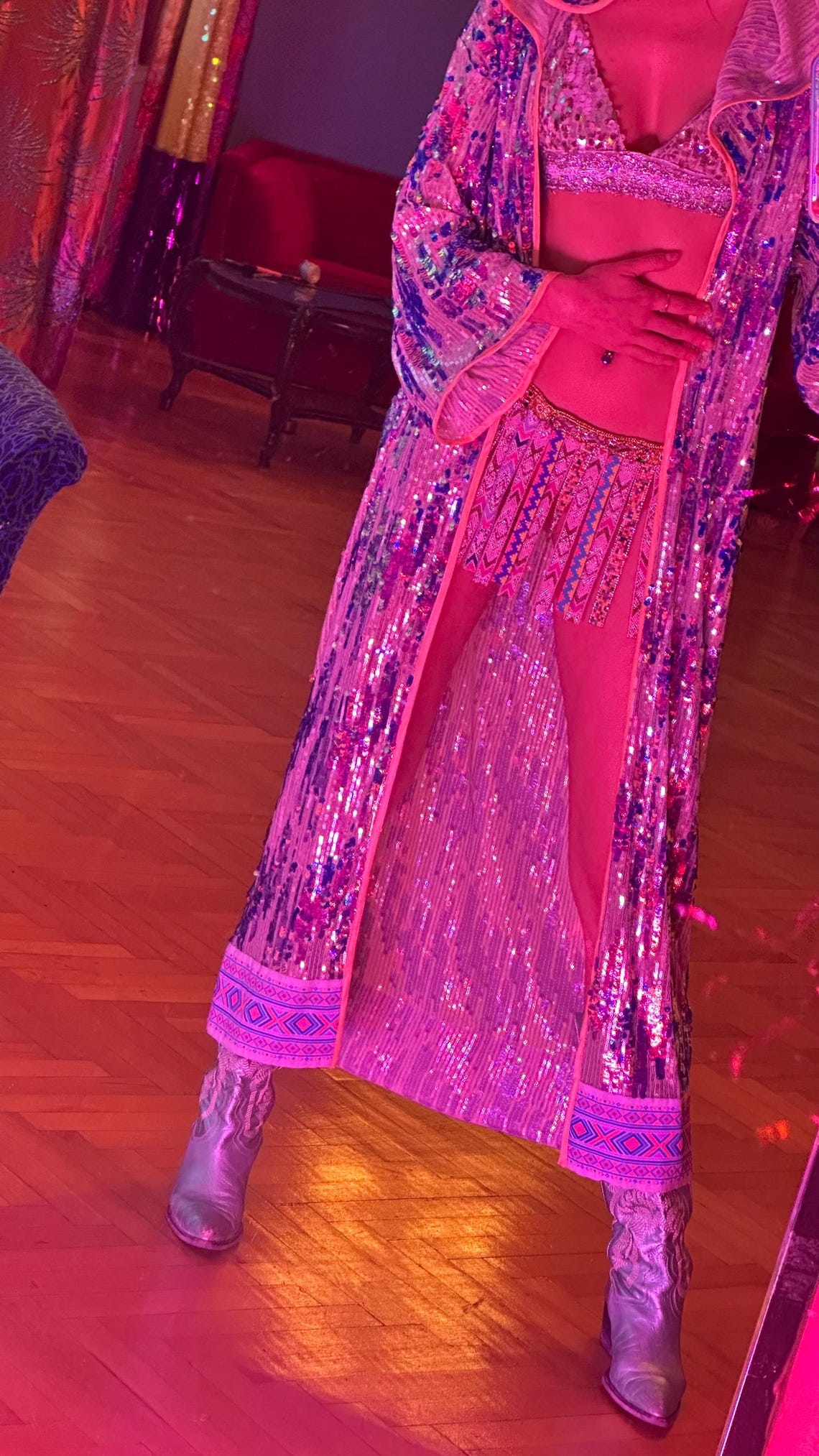 Blue Sequin Robe Burningman Men Women Stripe Cape Rave Kimono Party ...