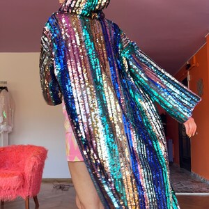 Blue Sequin Robe Burningman Men Women Stripe Cape Rave Kimono - Etsy
