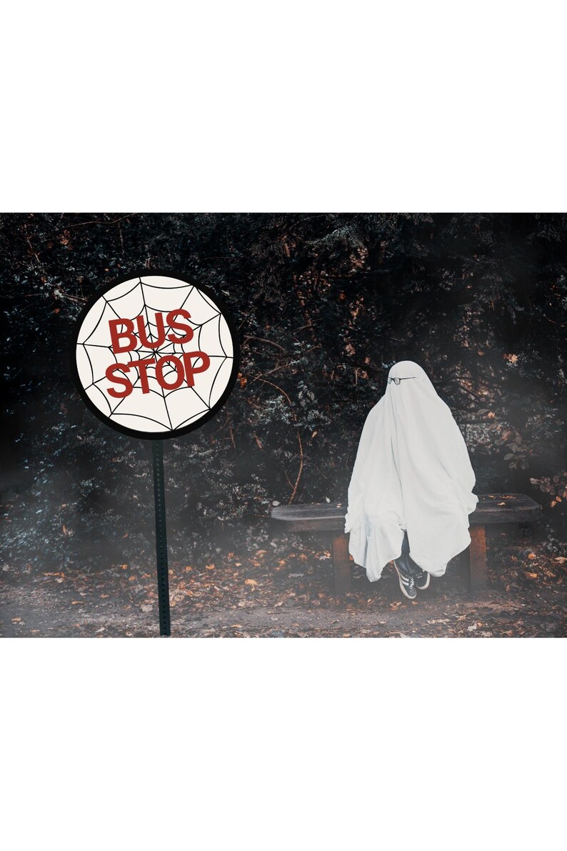 Spooky Bus Stop Sign – Digital Download, Cobweb Design for Halloween ...