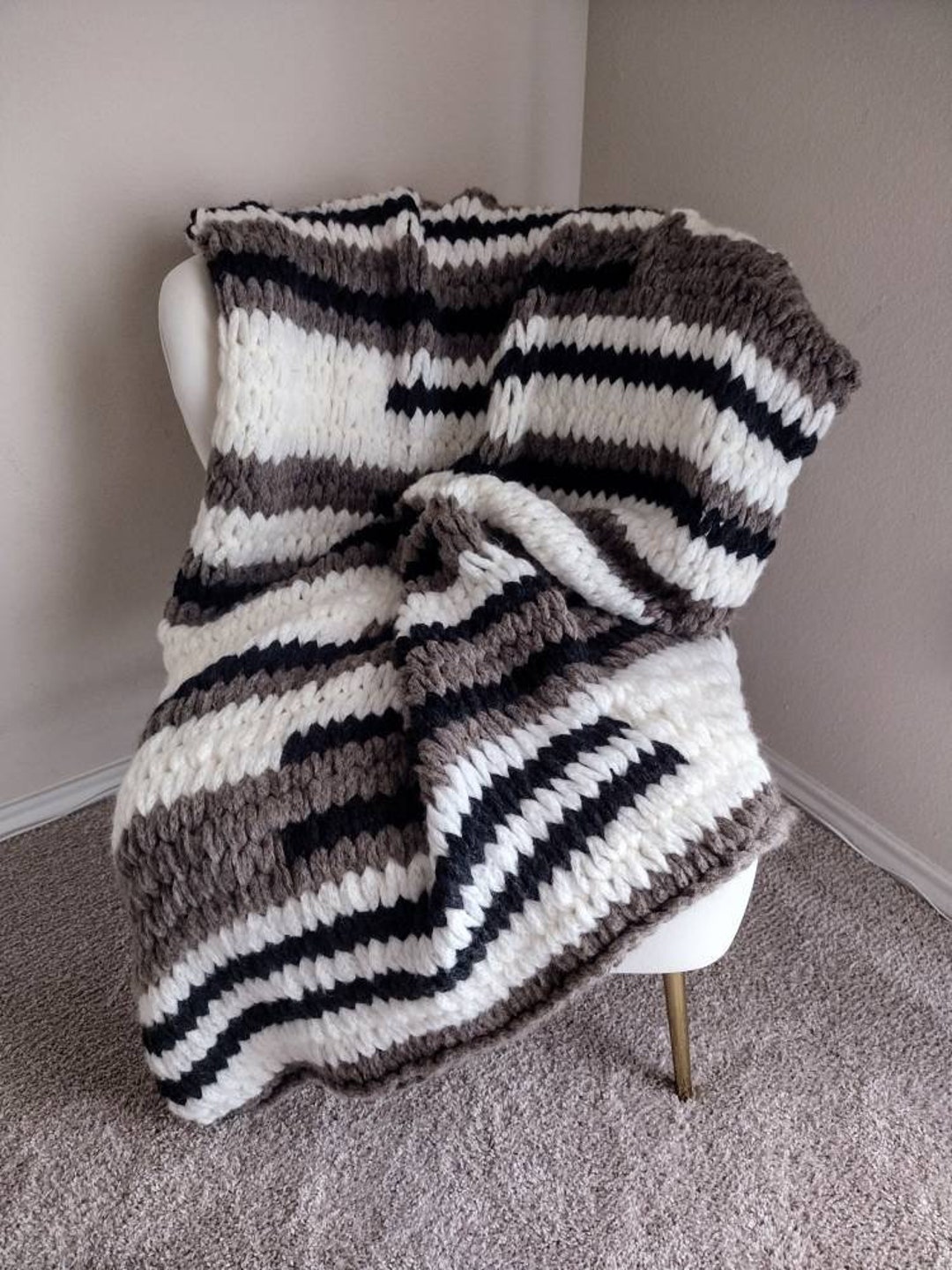 Neutral Stripes Wool Blend Knit Throw - Etsy
