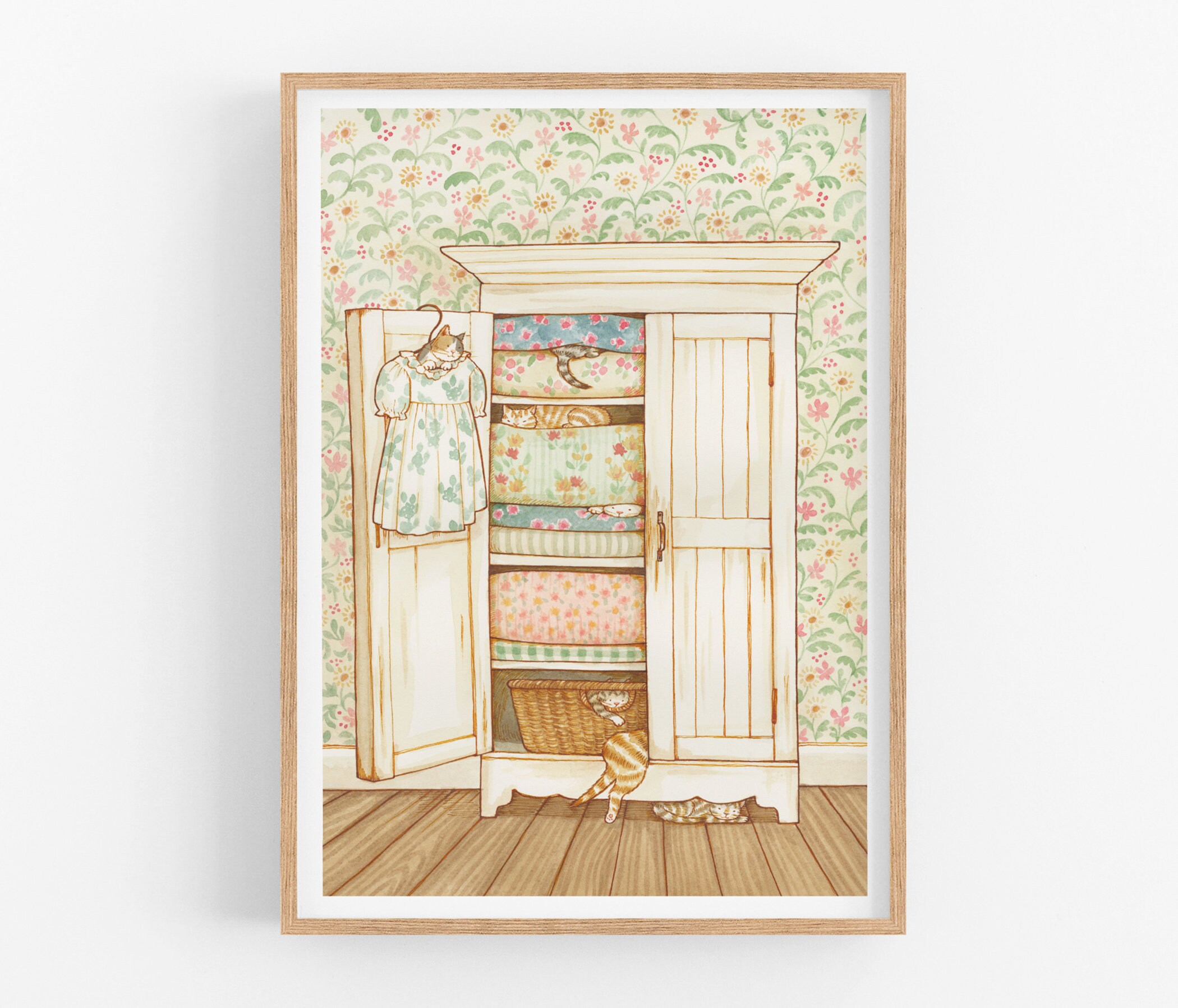 Cats in Wardrobe Cat Print Floral Watercolor Kids Room - Etsy