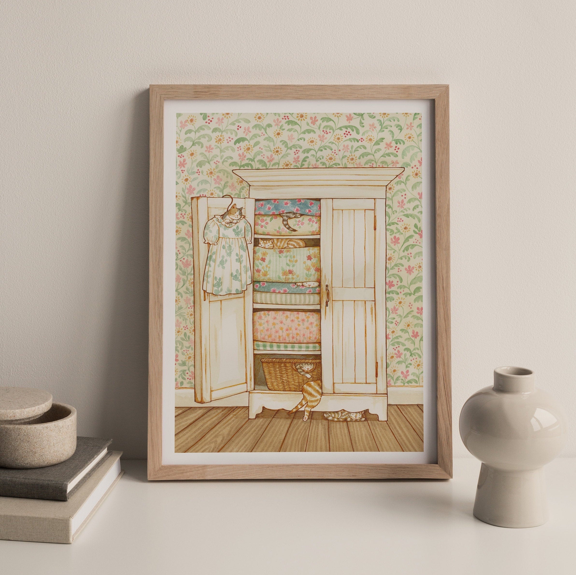 Cats in Wardrobe Cat Print Floral Watercolor Kids Room - Etsy