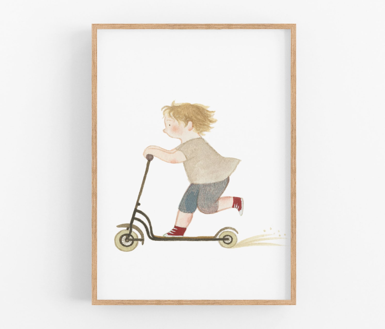 Boy Riding Scooter, Printable Watercolor Artwork, Kids Room Decor ...
