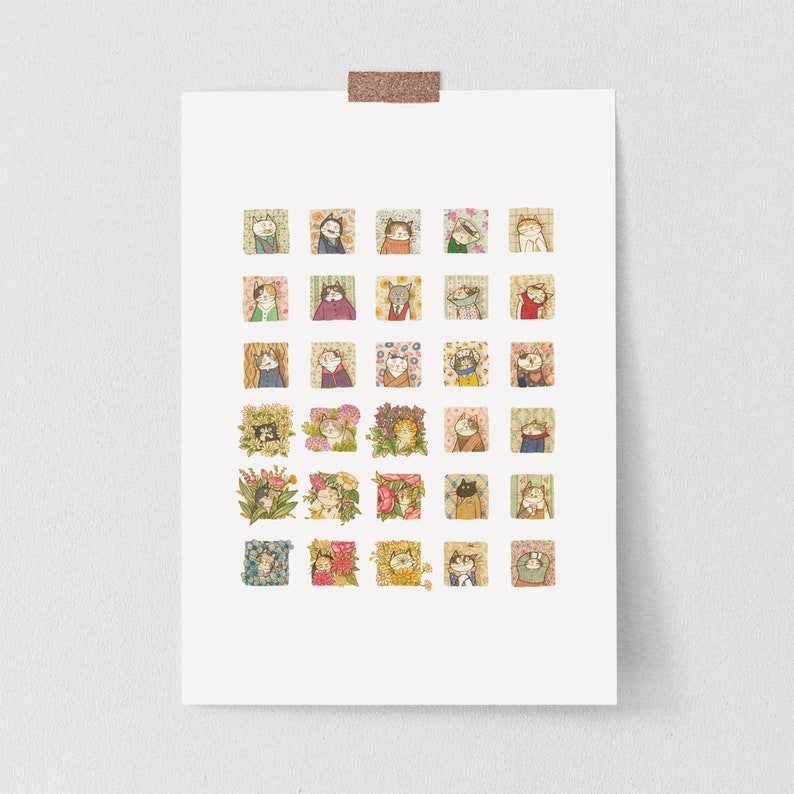 Thirty Cats Cat Artwork Illustration Cat Printable Artwork - Etsy