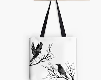 Black Crow Tote Bag - Etsy