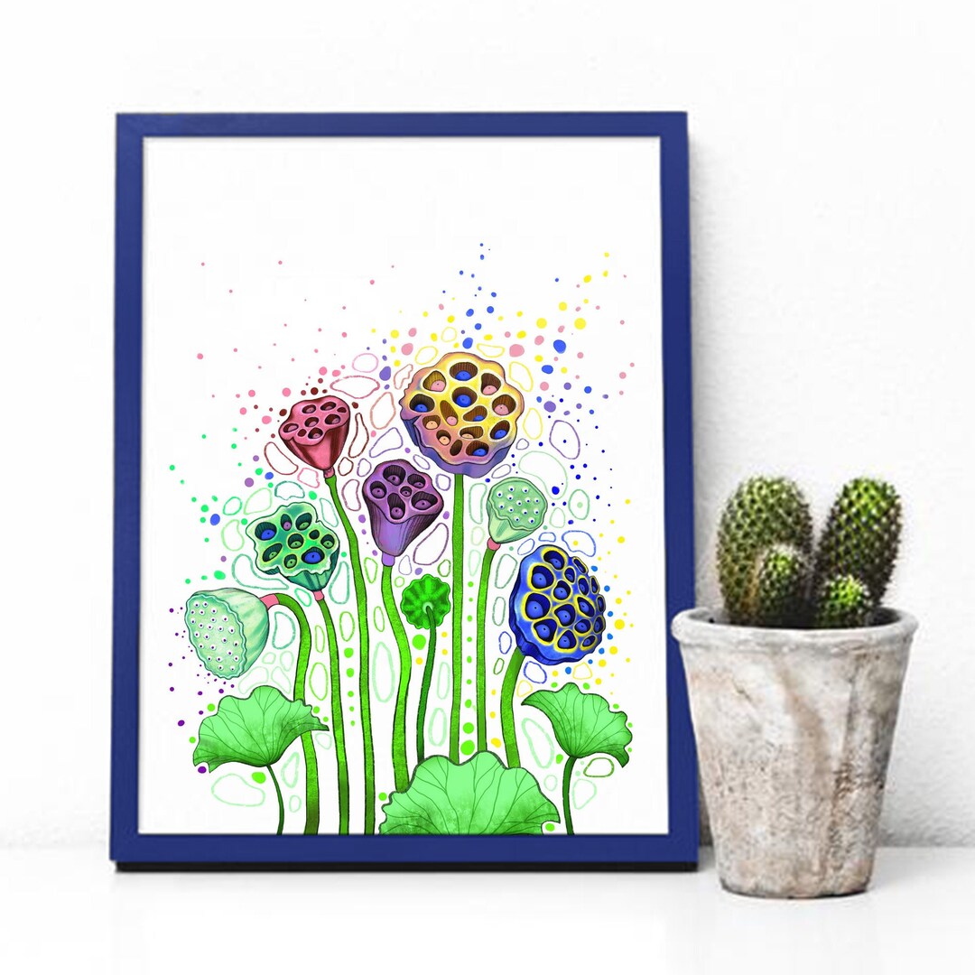 Flowers Illustration | Colourful Lotus Pods Poster | Whimsical Art ...