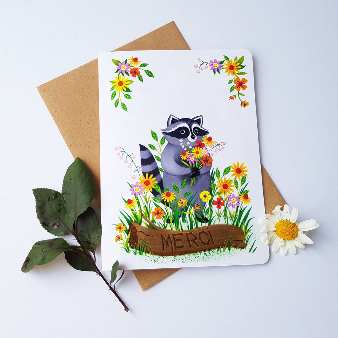 Raccoon Card Thank You Card Animal Lover Gift - Etsy Canada