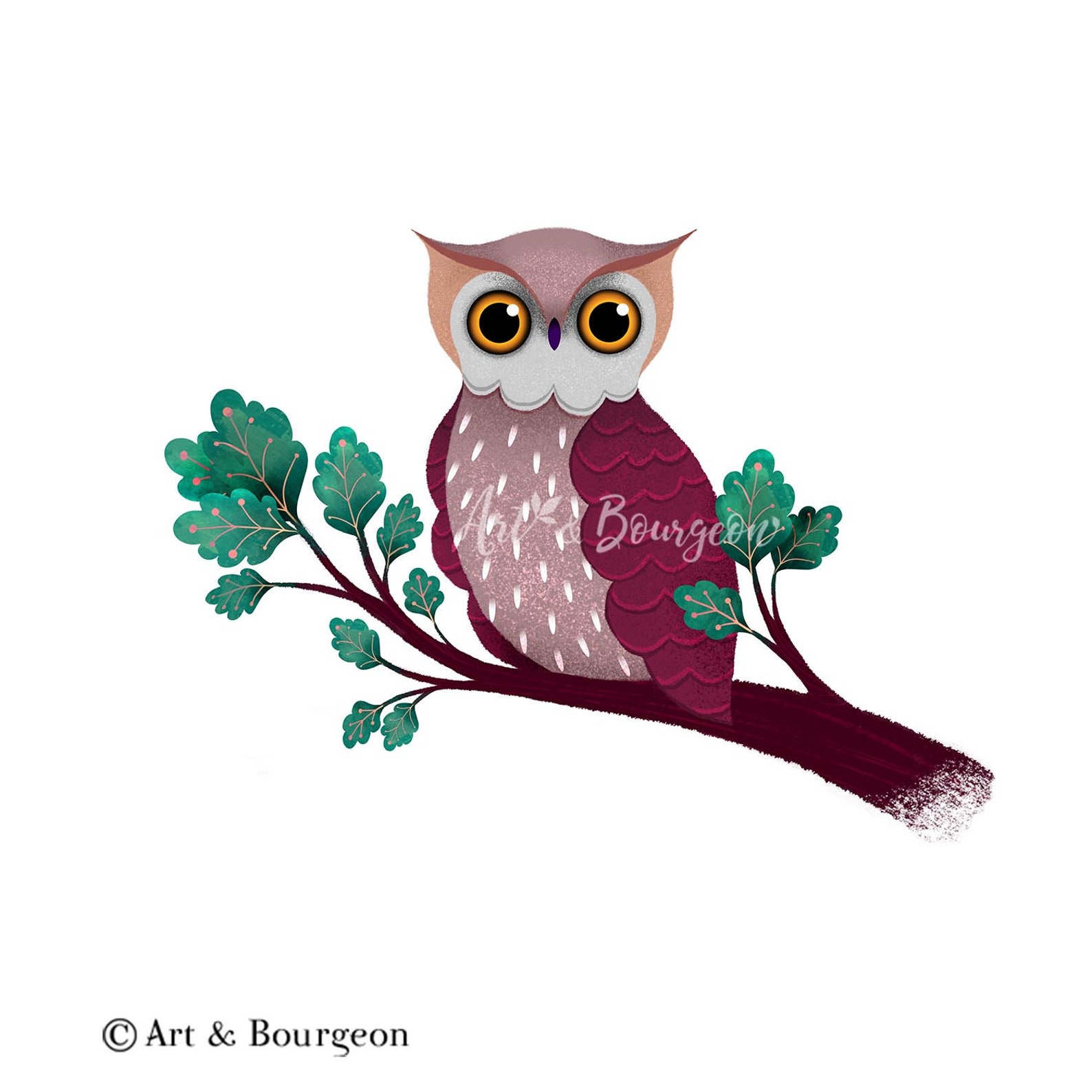 Purple Owl Art Print Woodland Animals Poster Rustic home | Etsy