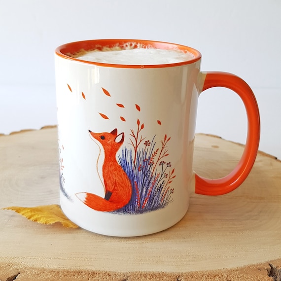 Fox Mug Orange Autumn Mug With A Fox Illustration - Etsy