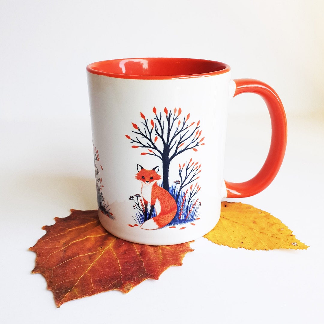 Autumn Fox Mug Orange Fall Mug With a Cute Fox Illustration Animal Art ...