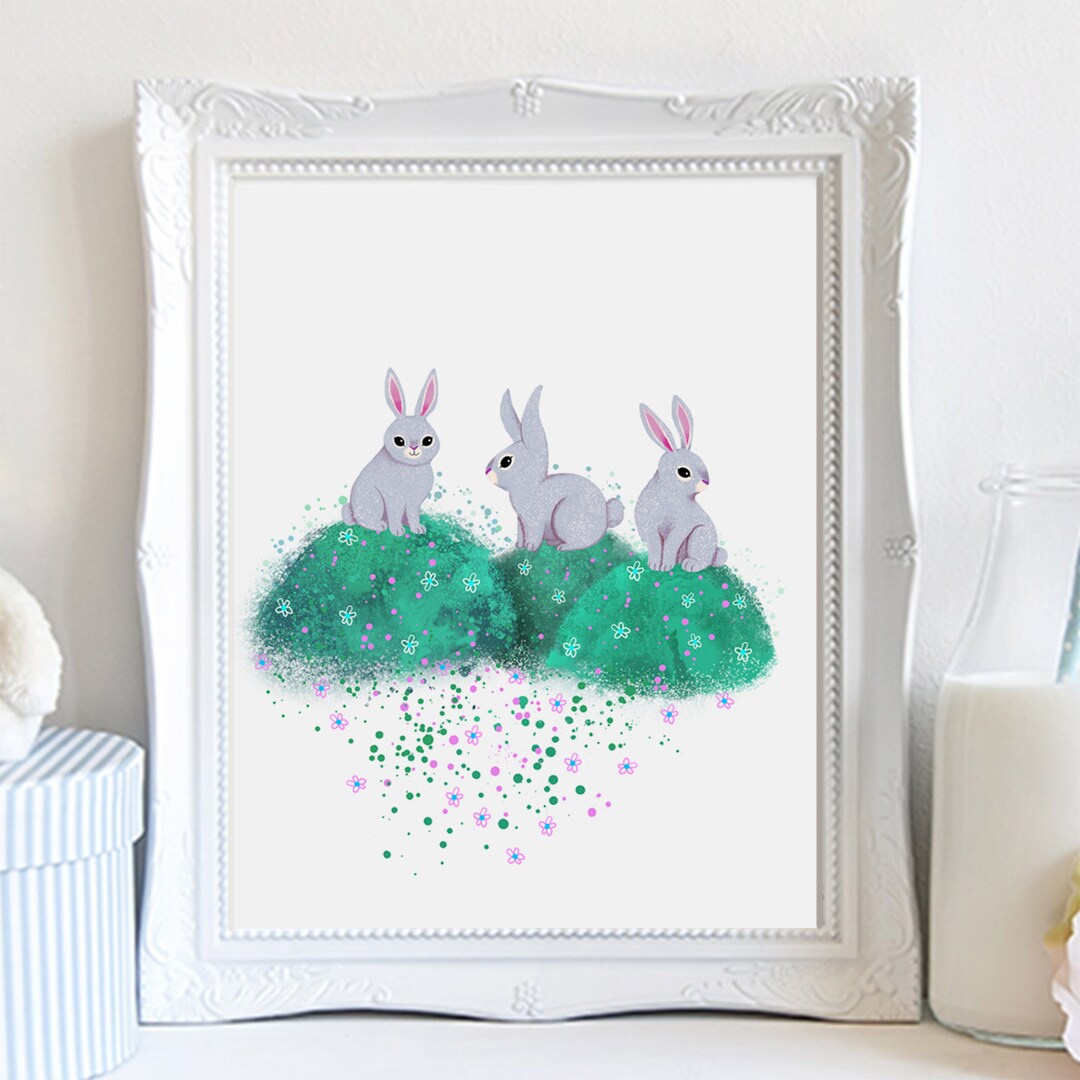 Bunny Nursery Wall Art Rabbit Illustration for Nursery Decor Bunny Art ...