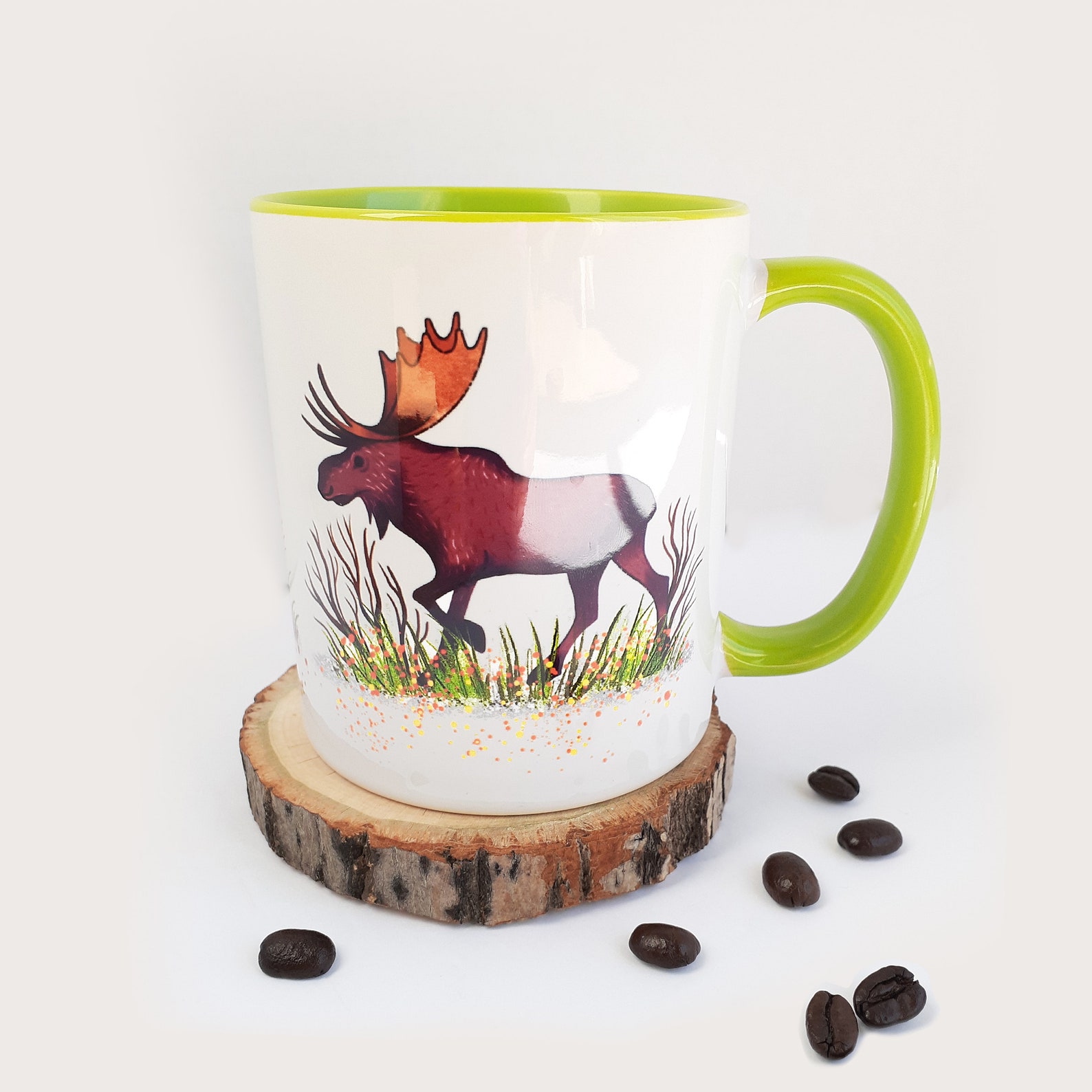 Moose Mug Green Rustic Coffee Mug With Wildlife Art for - Etsy