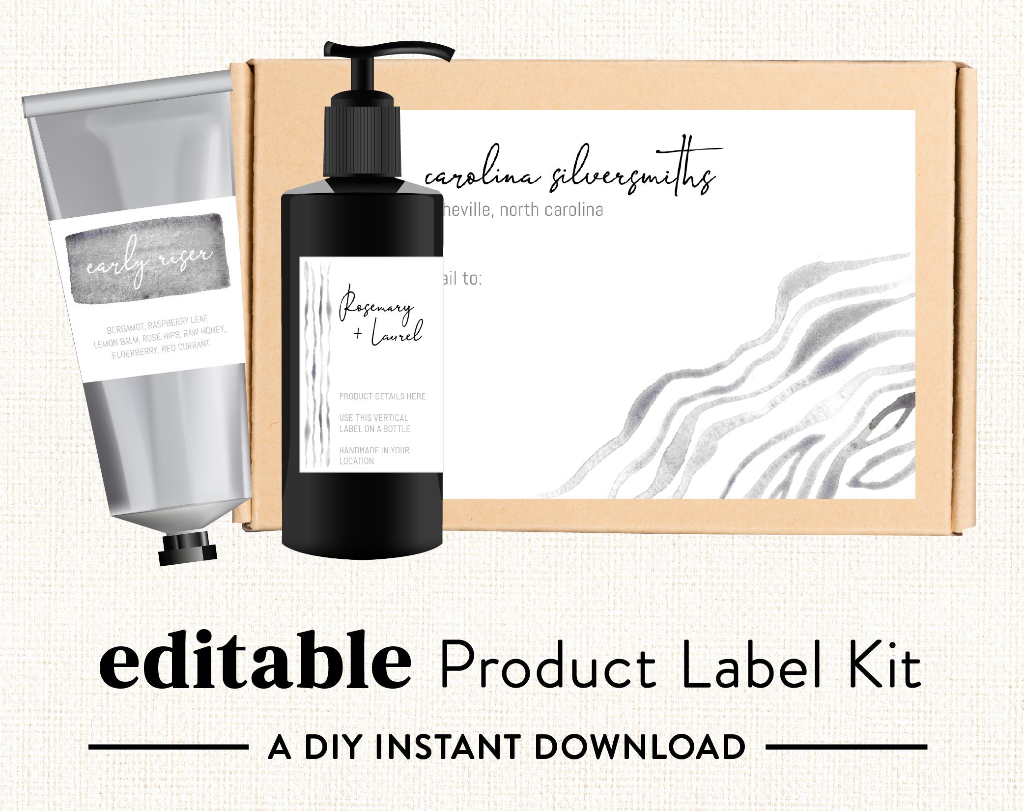 Elegant Gray Product Label Kit | Watercolor Sticker Bundle | Corjl ...