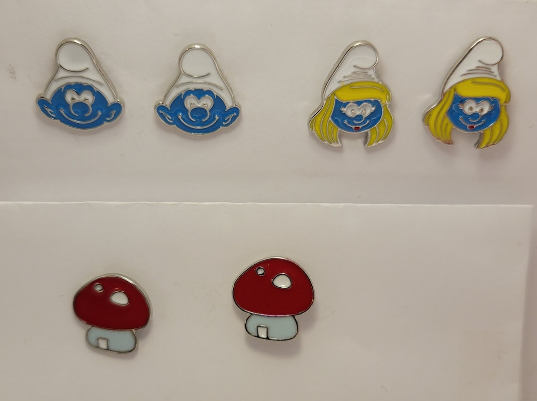 1 Set of Smurfette, Smurf, and the Mushroom House Earrings. - Etsy