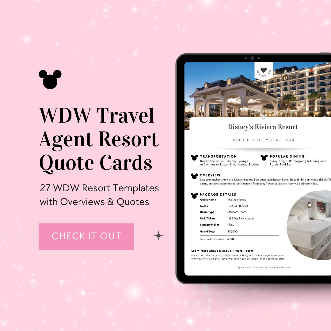 WDW Travel Agent Client Resort Quote Cards Kit, WDW Travel Agent ...