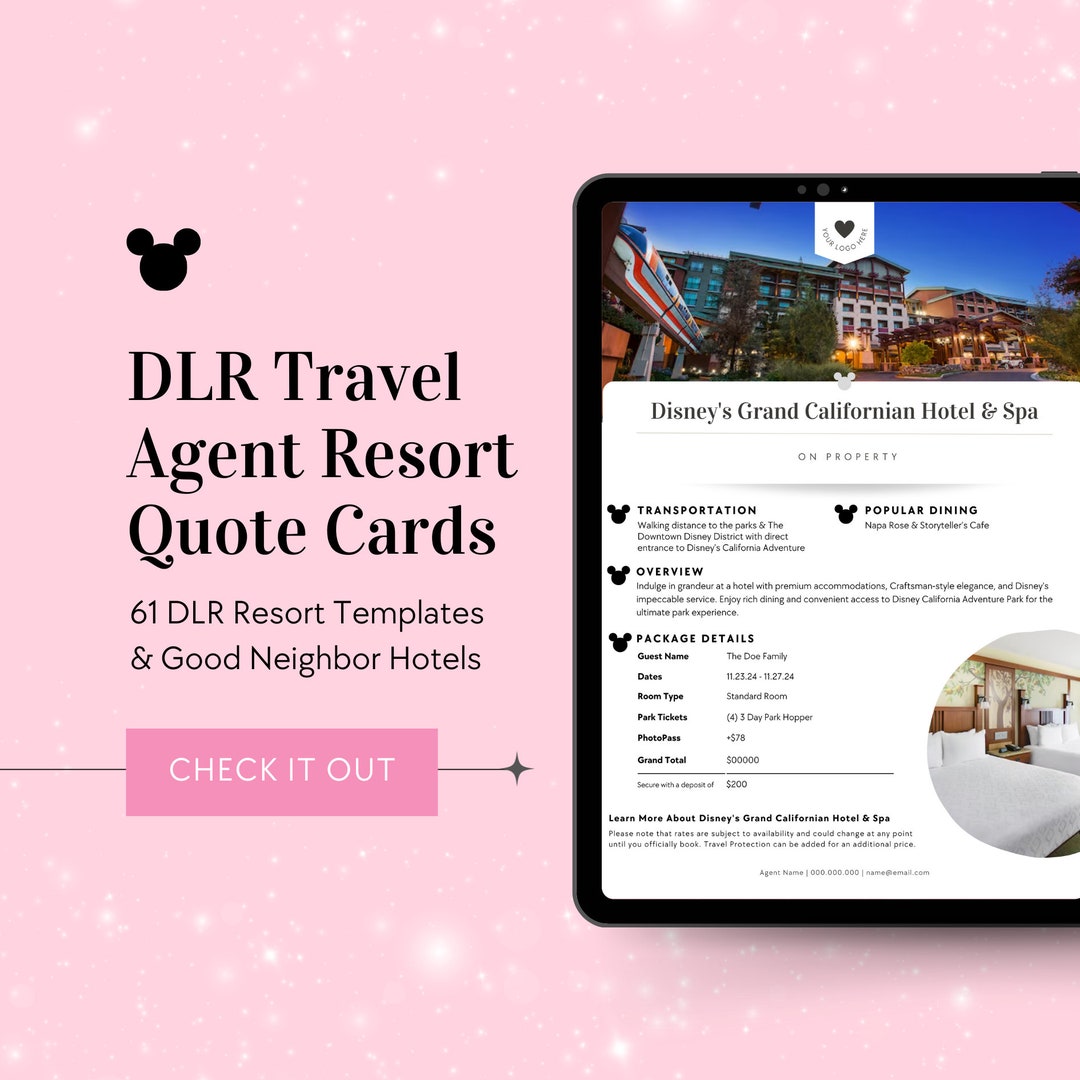 DLR Travel Agent Client Resort Quote Cards Kit, DLR Travel Agent ...