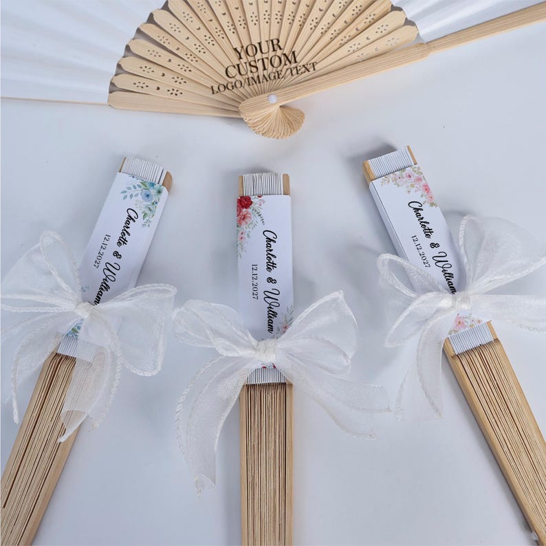 Personalized Wedding Hand Fans With Floral Sleeves | Custom Name & Date ...