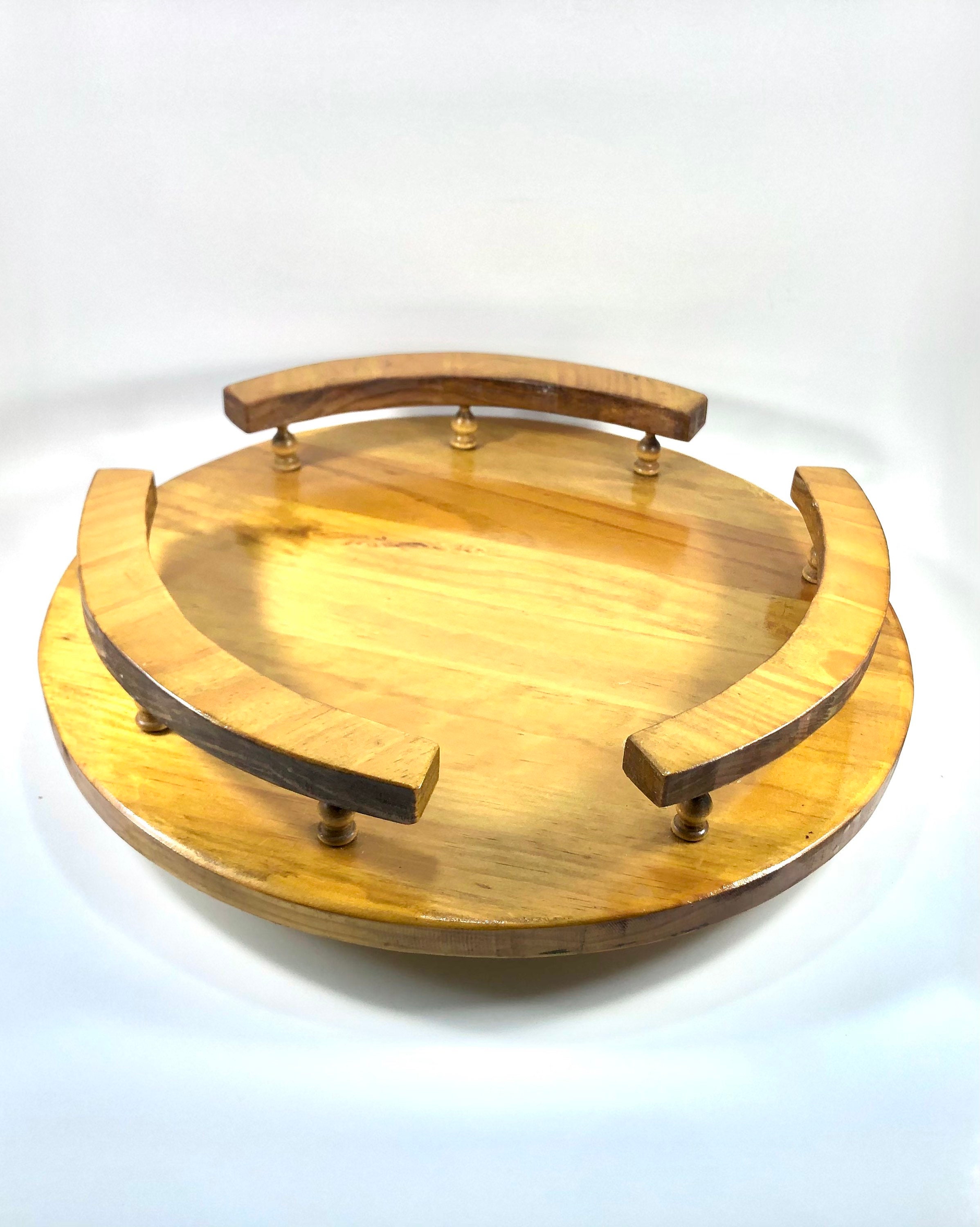 Vintage Wooden Circular Lazy Susan Retro Kitchen 80s Table Home ...
