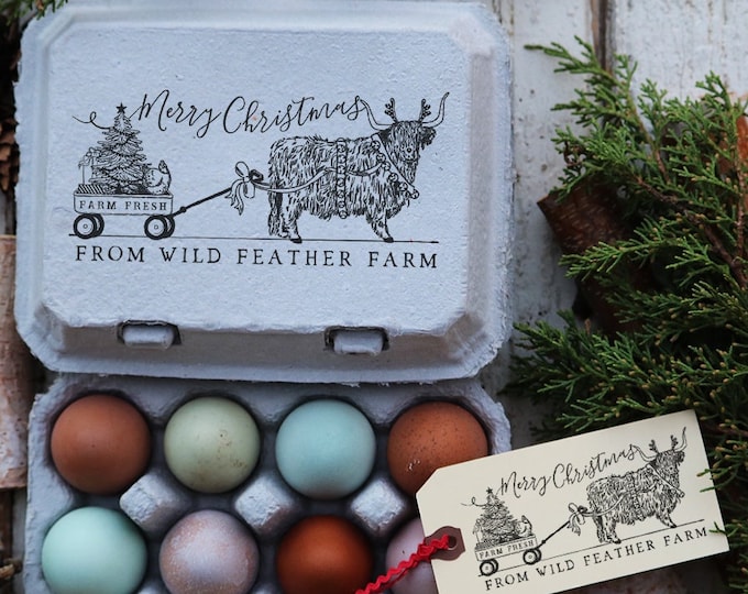 Farm Christmas Stamp - Christmas Egg Carton Stamp - Highland Cow ...