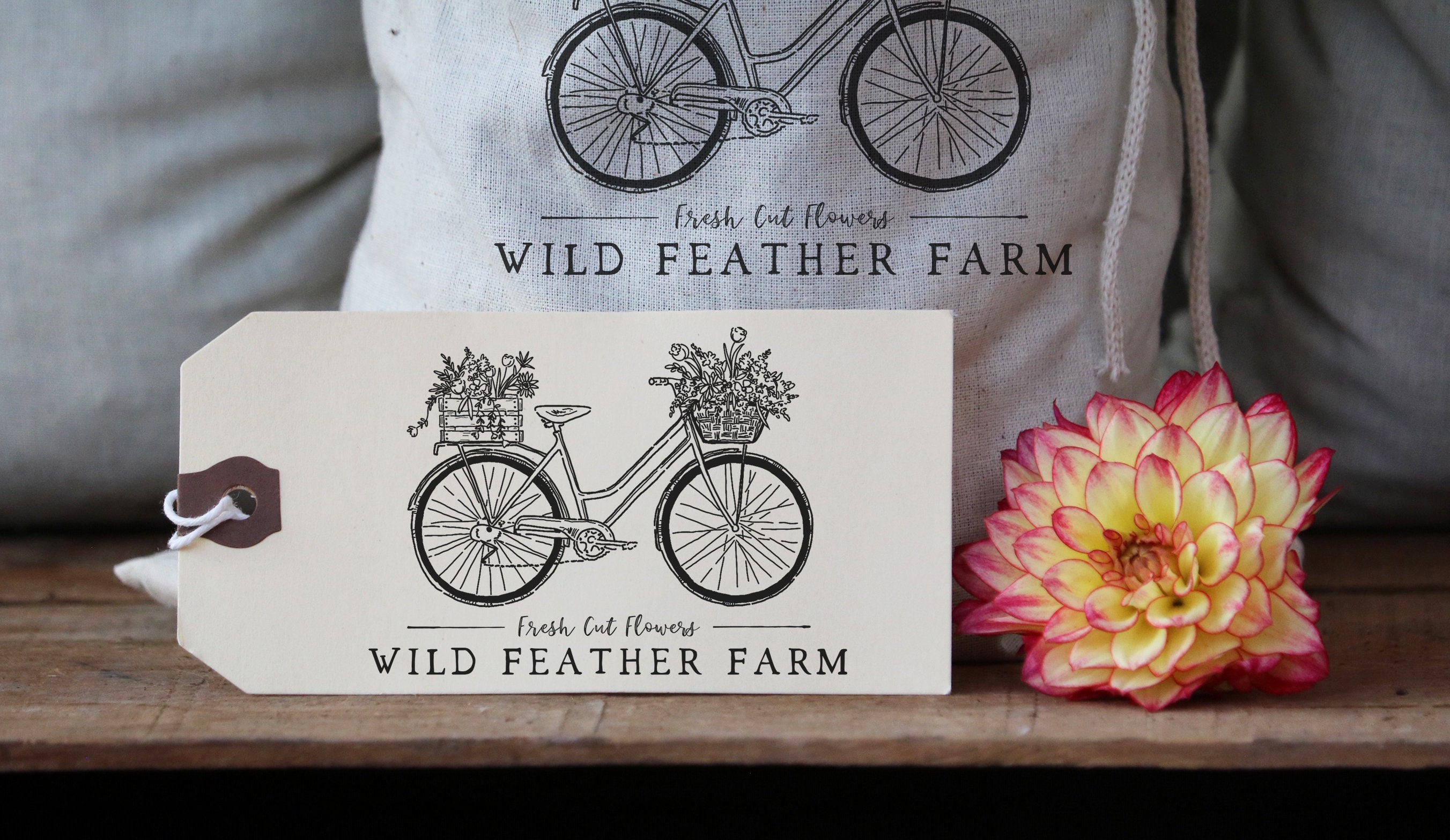 Flower Bicycle Rubber Stamp - Flower Bike Stamp - Garden Stamp - Flower ...
