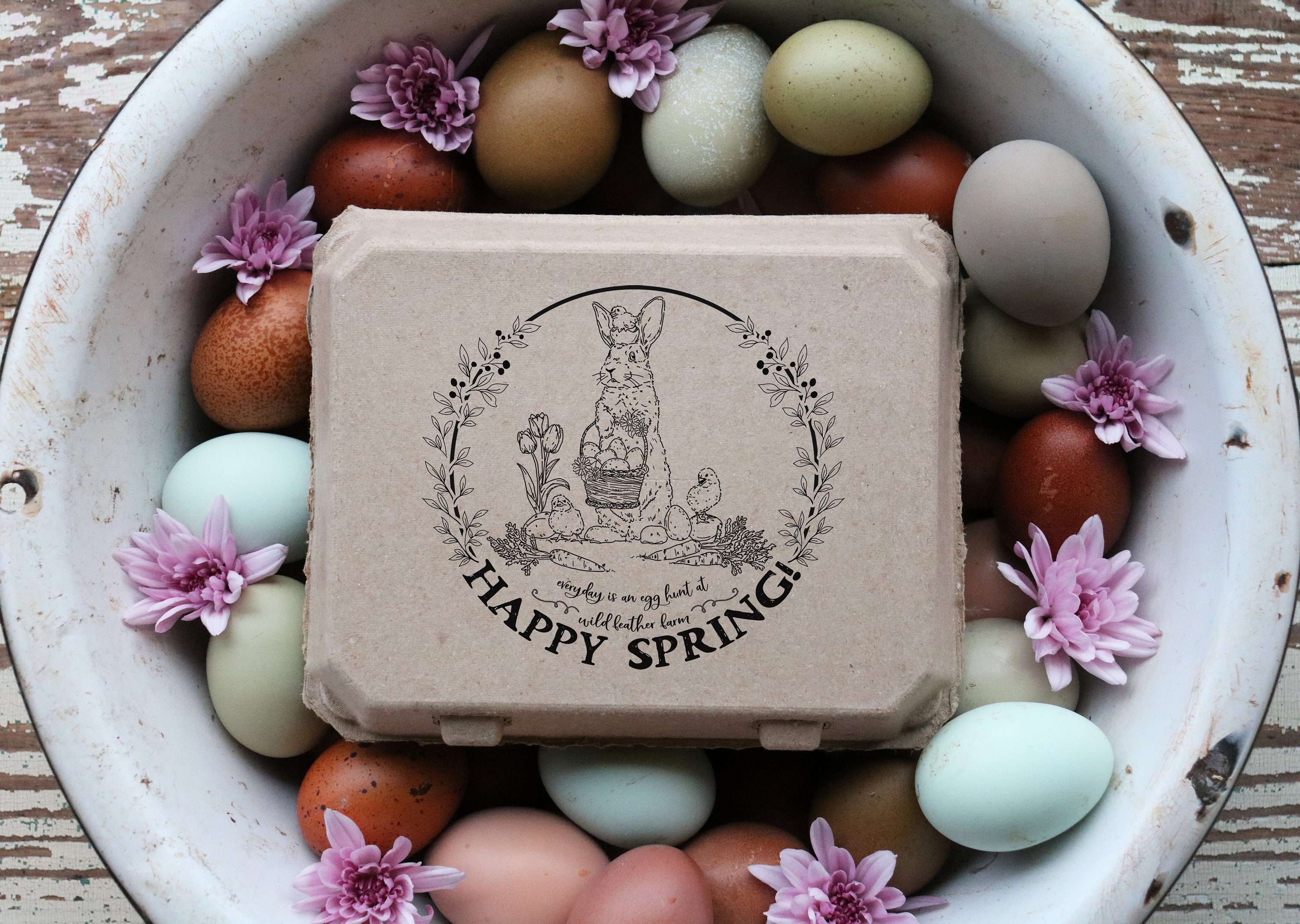 Happy Spring Personalized Rubber Stamp Easter Egg Carton | Etsy