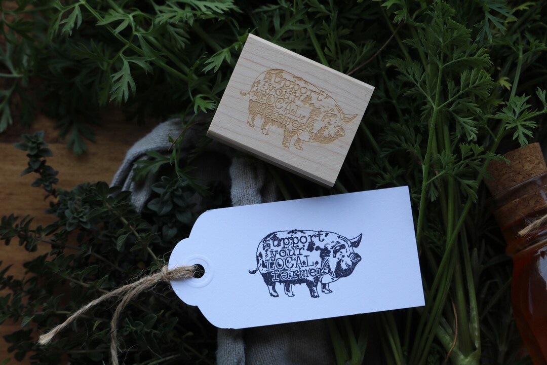 Pig Support Your Local Farmer Rubber Stamp - Egg Carton Stamp - Farming ...