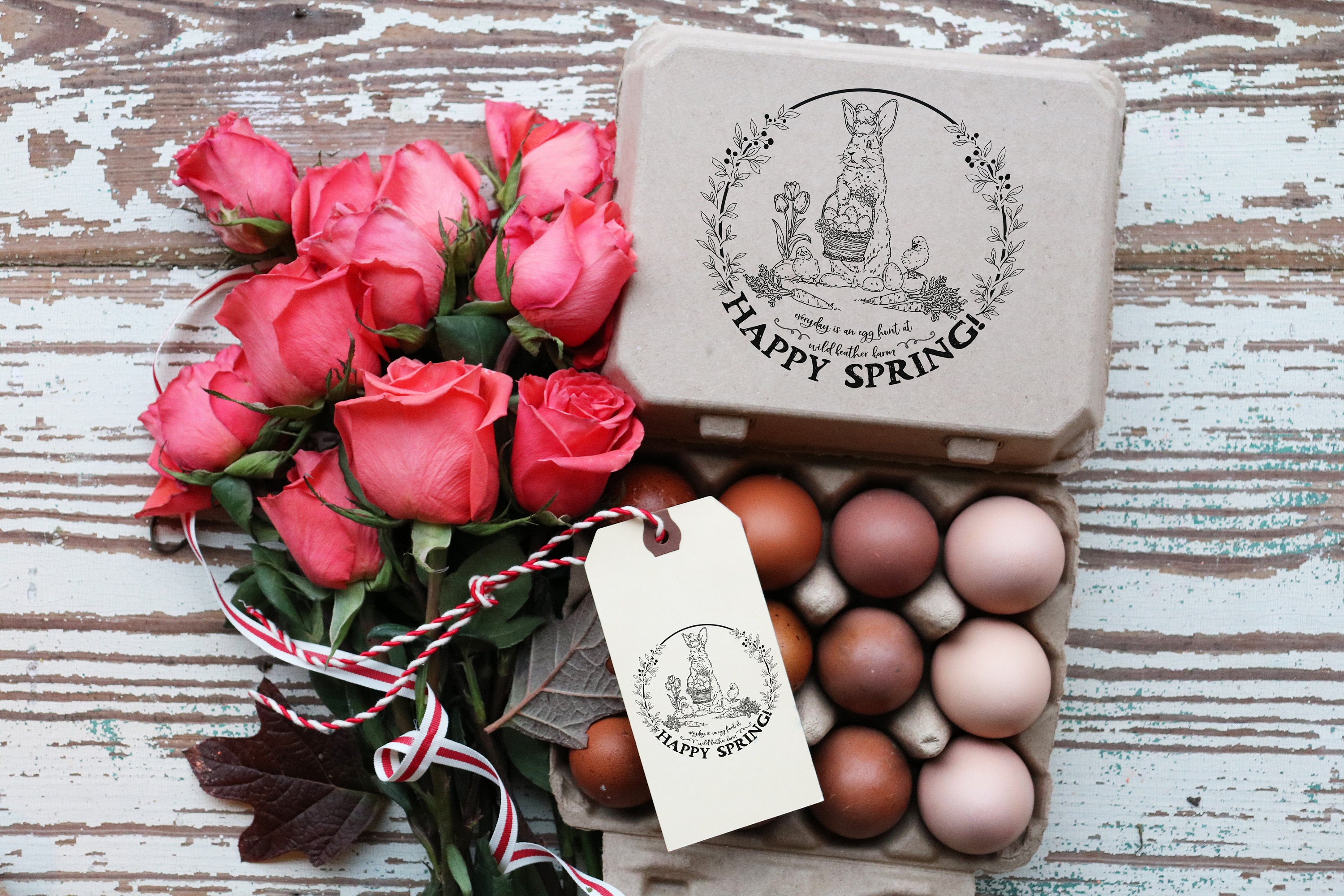 Happy Spring Personalized Rubber Stamp Easter Egg Carton | Etsy