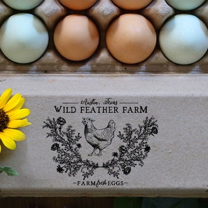 Floral Wreath Chicken Rubber Stamp - Egg Carton Stamp - Farm Stamp ...
