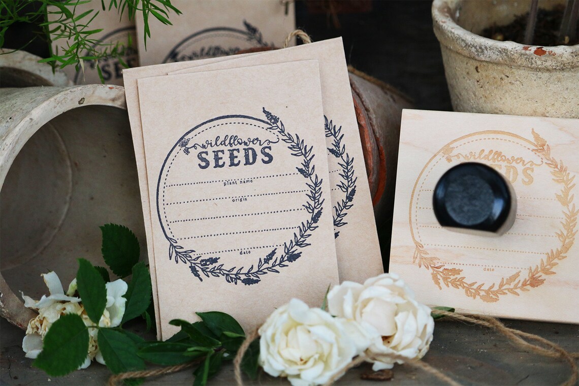 Wildflower Seed Packet Rubber Stamp - Garden Stamp - Seed Saving Stamp ...