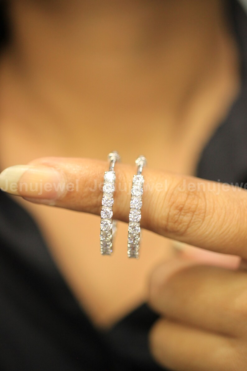 Simulated Diamond 2 CT Inside-out Hoop Earrings Solid 10/14K - Etsy