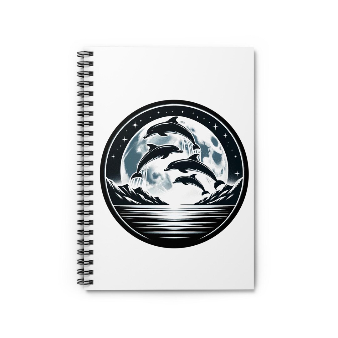 Spiral Notebook With Ruled Line Dolphins Leaping Under the Moon Unique ...