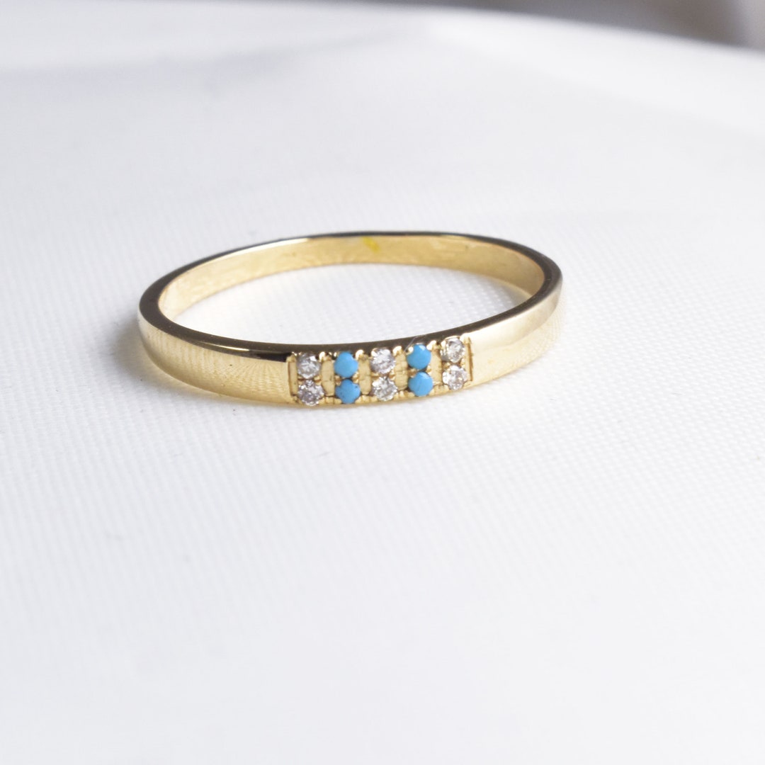 Turquoise Half Eternity Ring, Turquoise Ring, 10K Gold, Dainty Ring ...