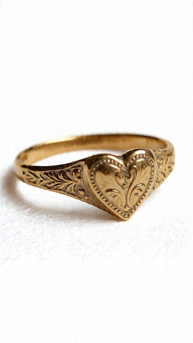 Brass Heart Unique Handmade Engraved Birth Flower Ring Natural Inspired ...