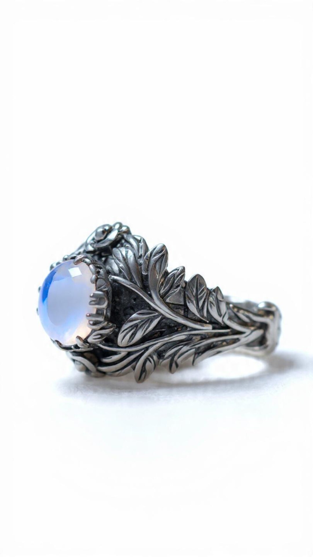 Vintage Silver Moon Stone Ring, Leaf Design Rainbow Ring,june ...