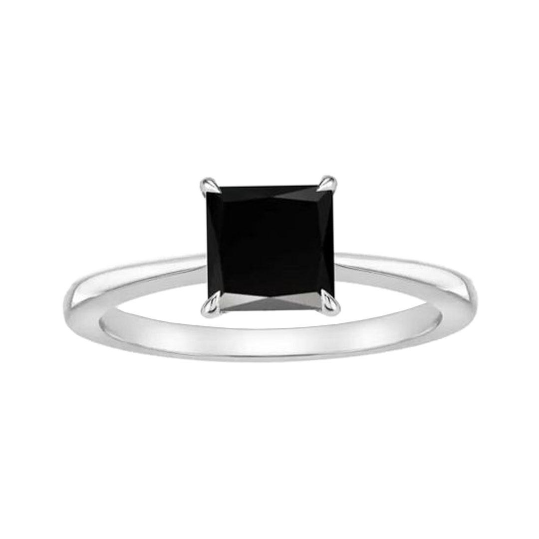 925 Black Onyx Ring,square Princess Cut Black Ring,black Onyx Square ...