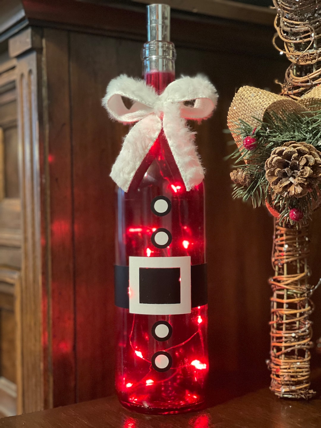 Santa Red Lighted Wine Bottle - Etsy