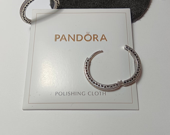 Large Pandora Hearts Sterling Silver Hoop Earrings 296319CZ - Etsy