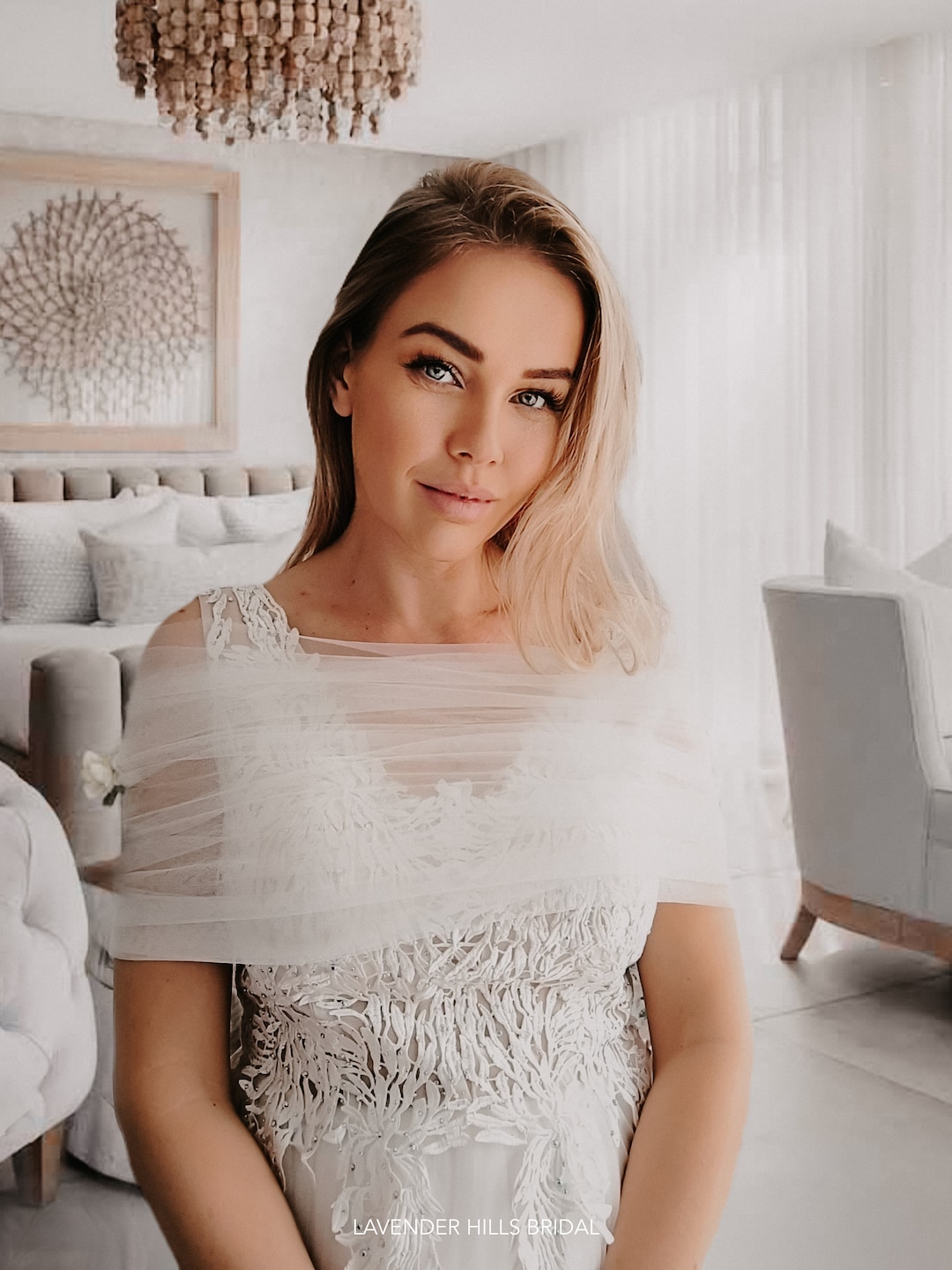 Eli Pearls off the Shoulder Bridal Shawl, Tulle Bridal Wrap off the ...