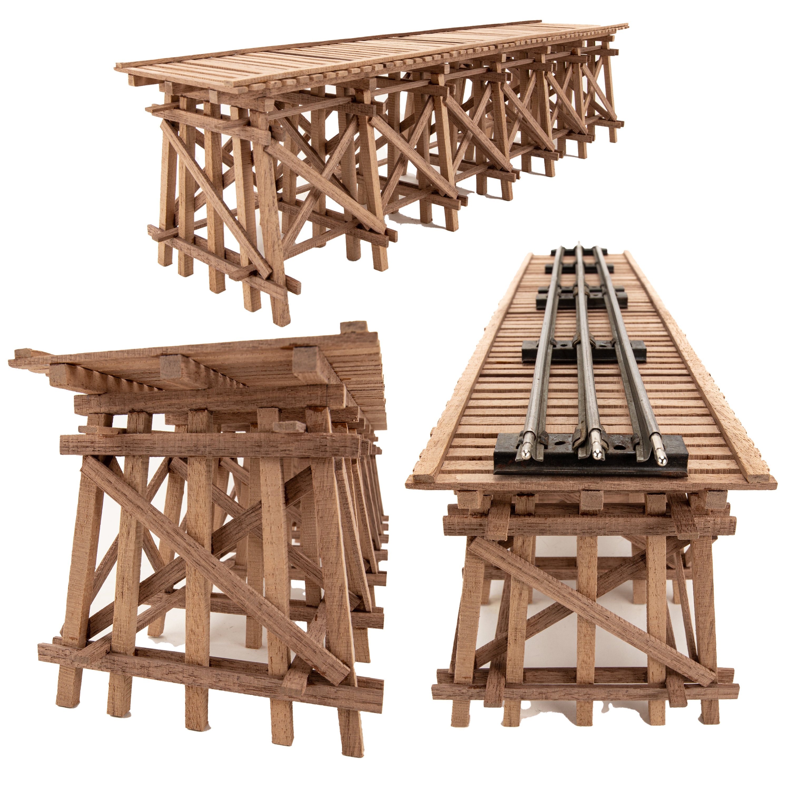 O Gauge 24 Curved Trestle Bridge Solid Black Walnut Bents and Bracing ...