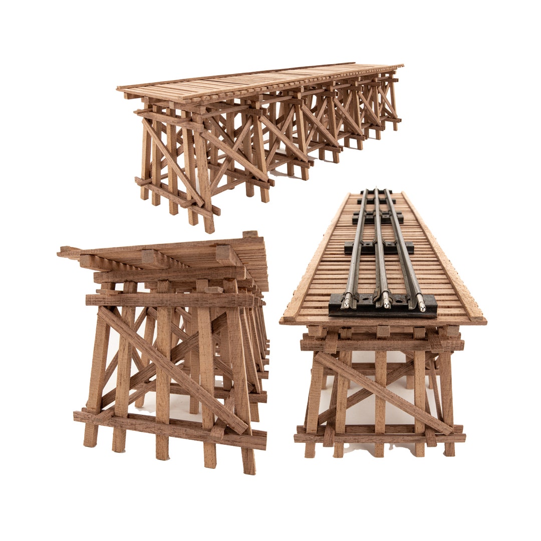 O Gauge 24 Curved Trestle Bridge Solid Black Walnut Bents and Bracing ...