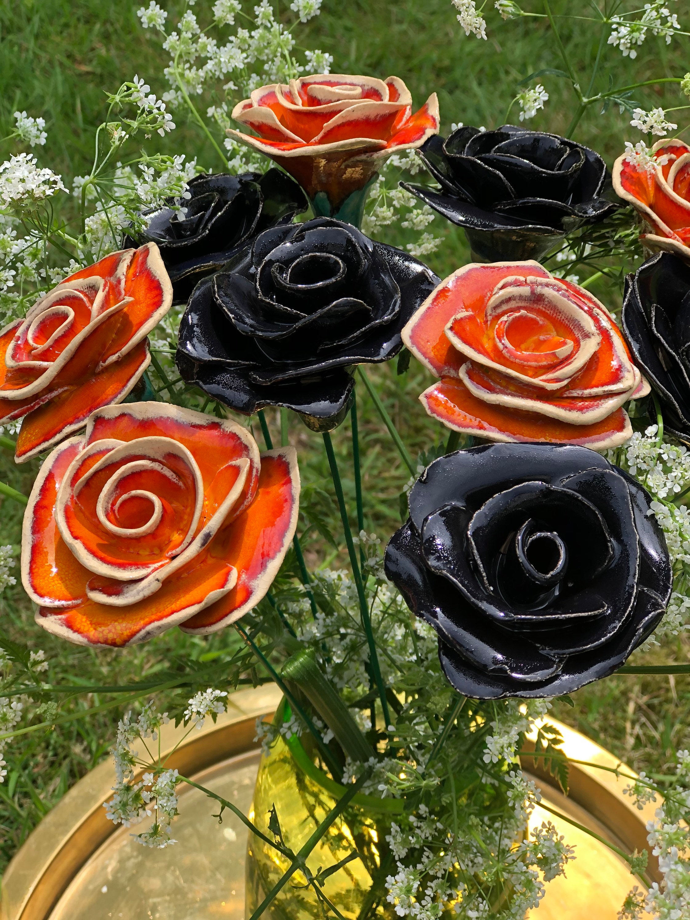 5 Pieces Black Roses Ceramic | Etsy
