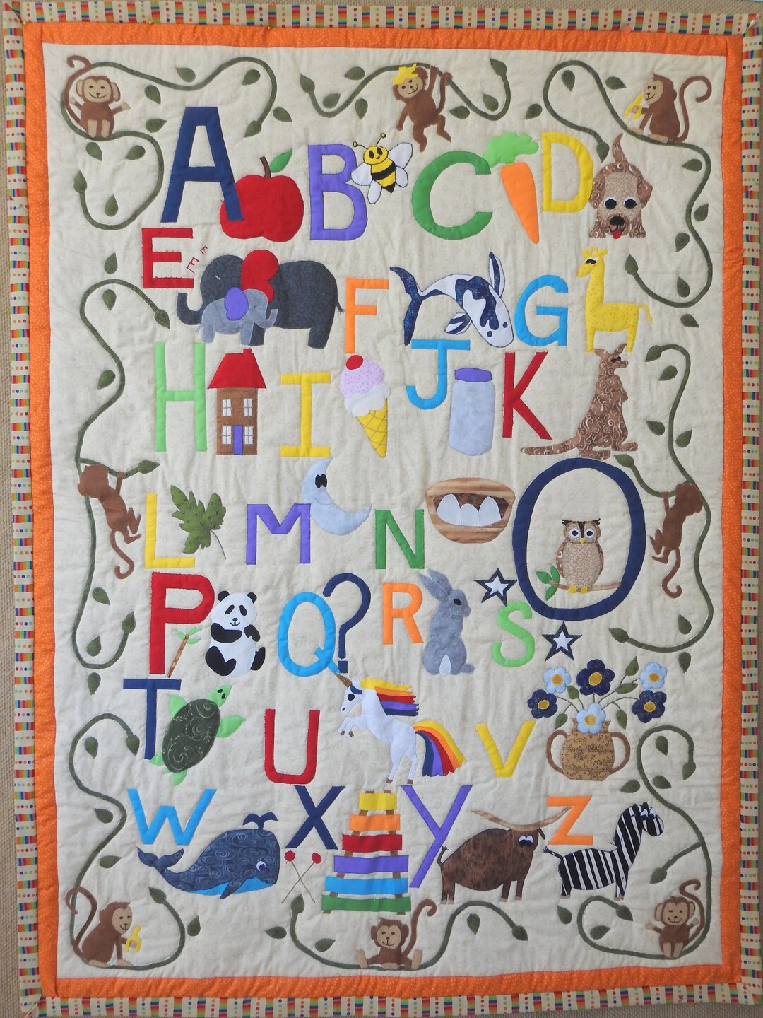 Alphabet Monkey Cot Quilt Pattern Baby ABC Machine Applique - Etsy