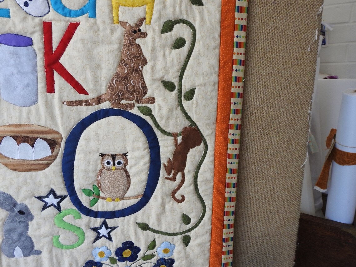 Alphabet Monkey Cot Quilt Pattern Baby ABC Machine Applique - Etsy