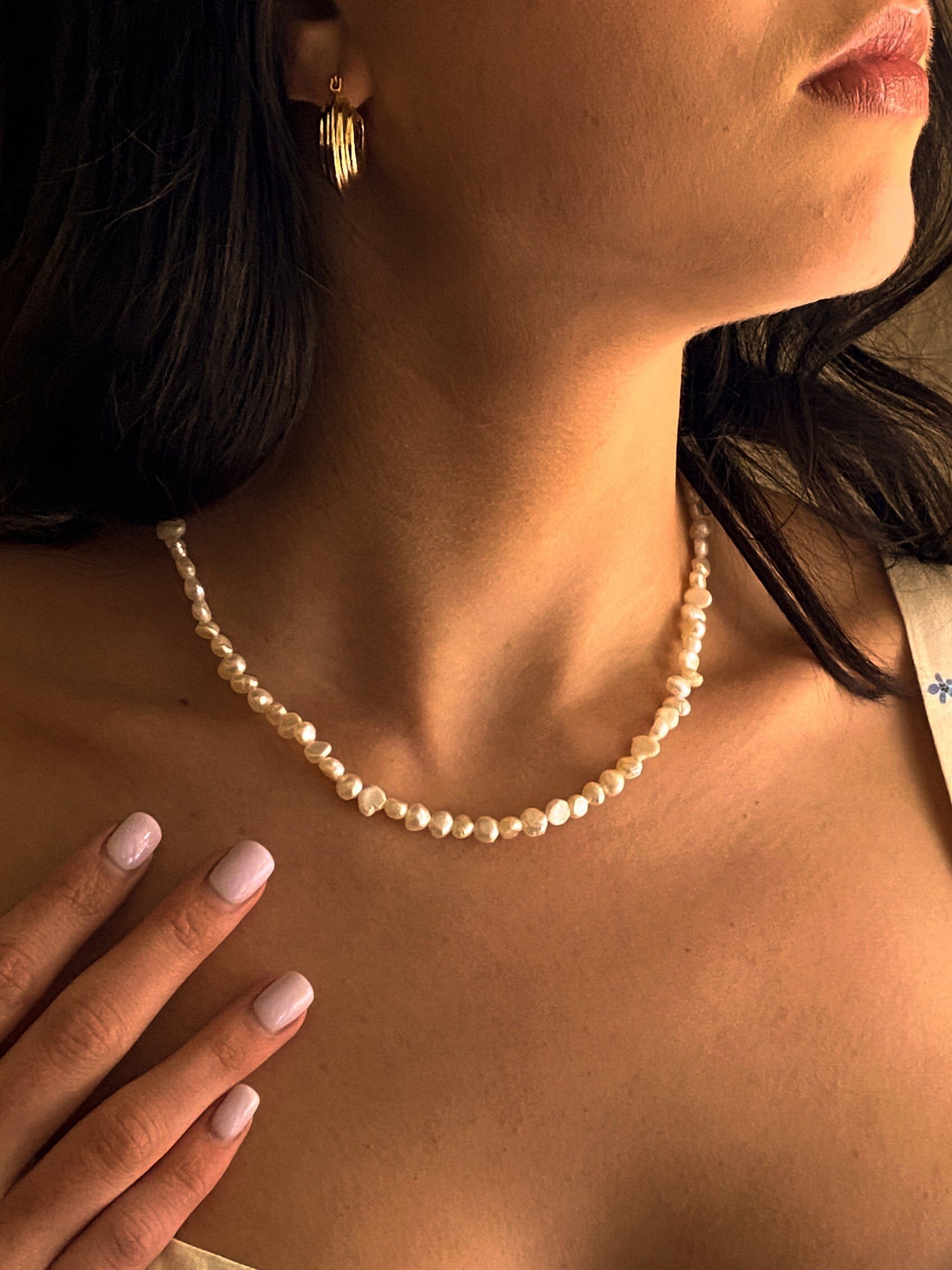Dainty Freshwater Pearl Choker Necklace Gold Pearl Necklaces Etsy