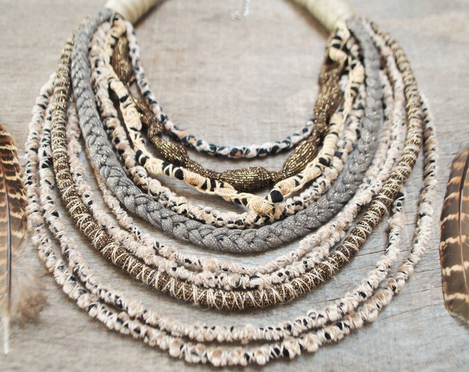 Textured Print Textile Necklace, Ethnic Fabric Necklace, Multi Layered ...