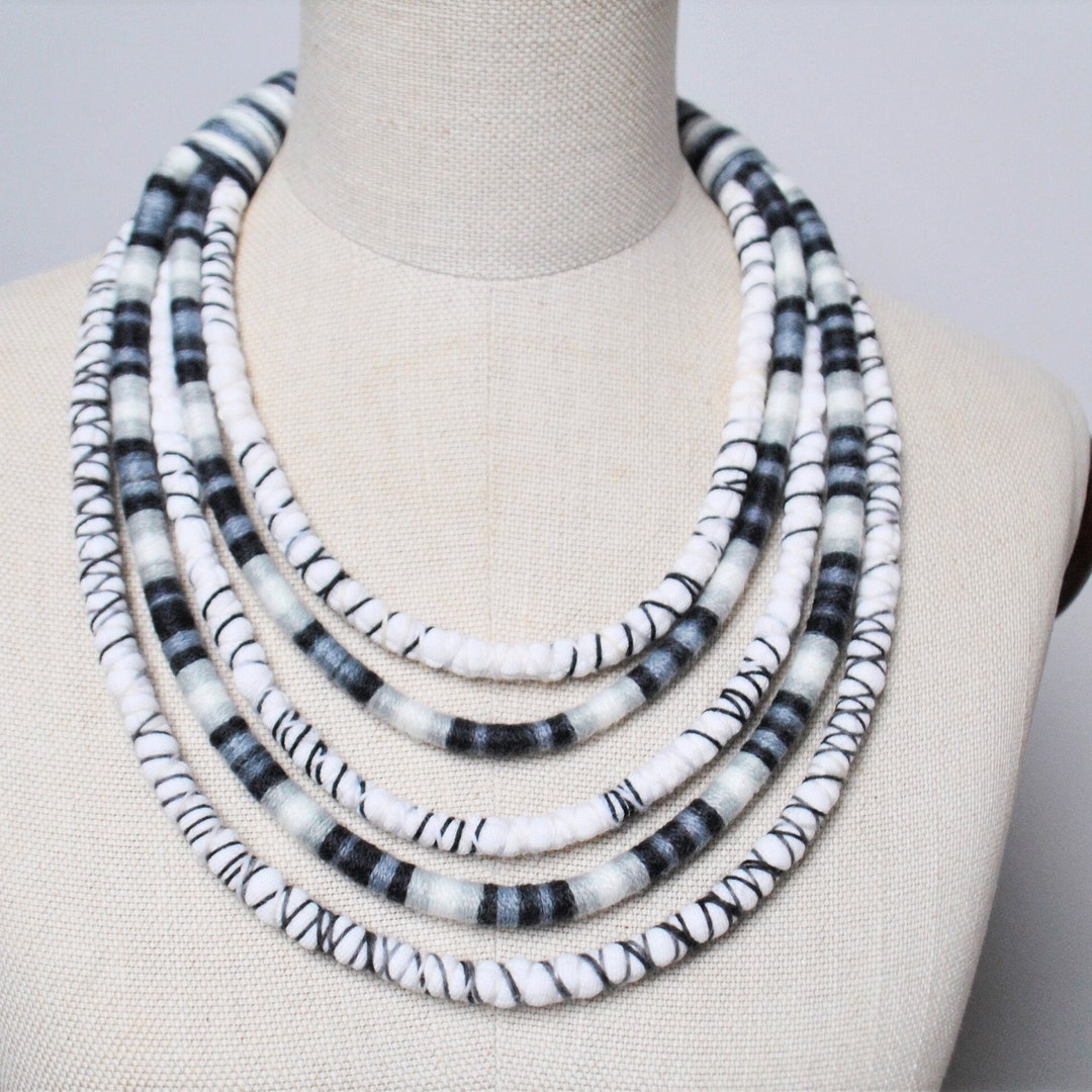Statement African Necklace for Women, Black and White Chunky Fabric ...