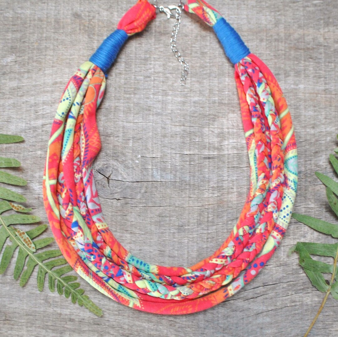 Bright Colorful Statement Textile Necklace for Women, Soft Cotton ...