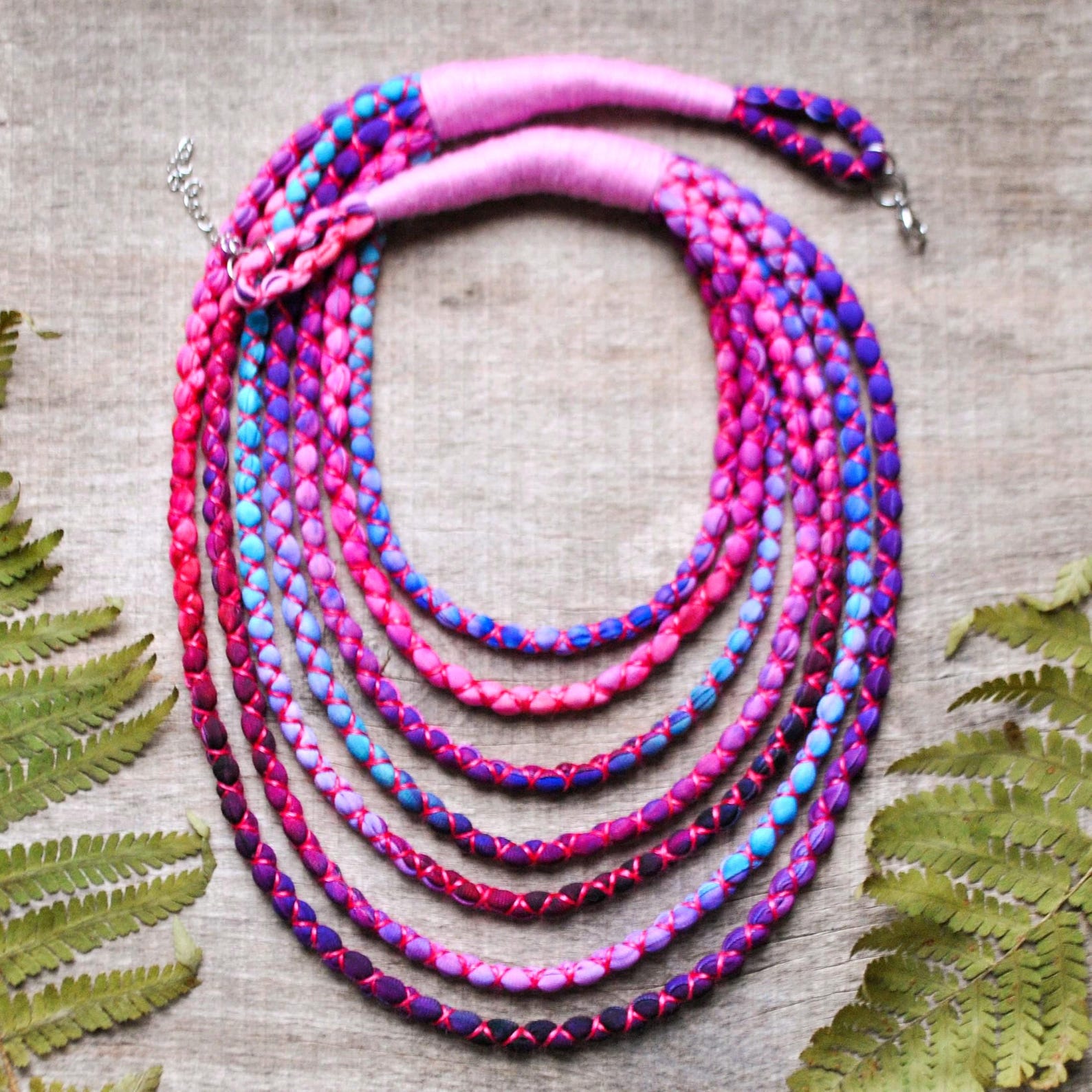 Long Layered Statement Necklace for Women Boho, Bright Colorful Fabric ...