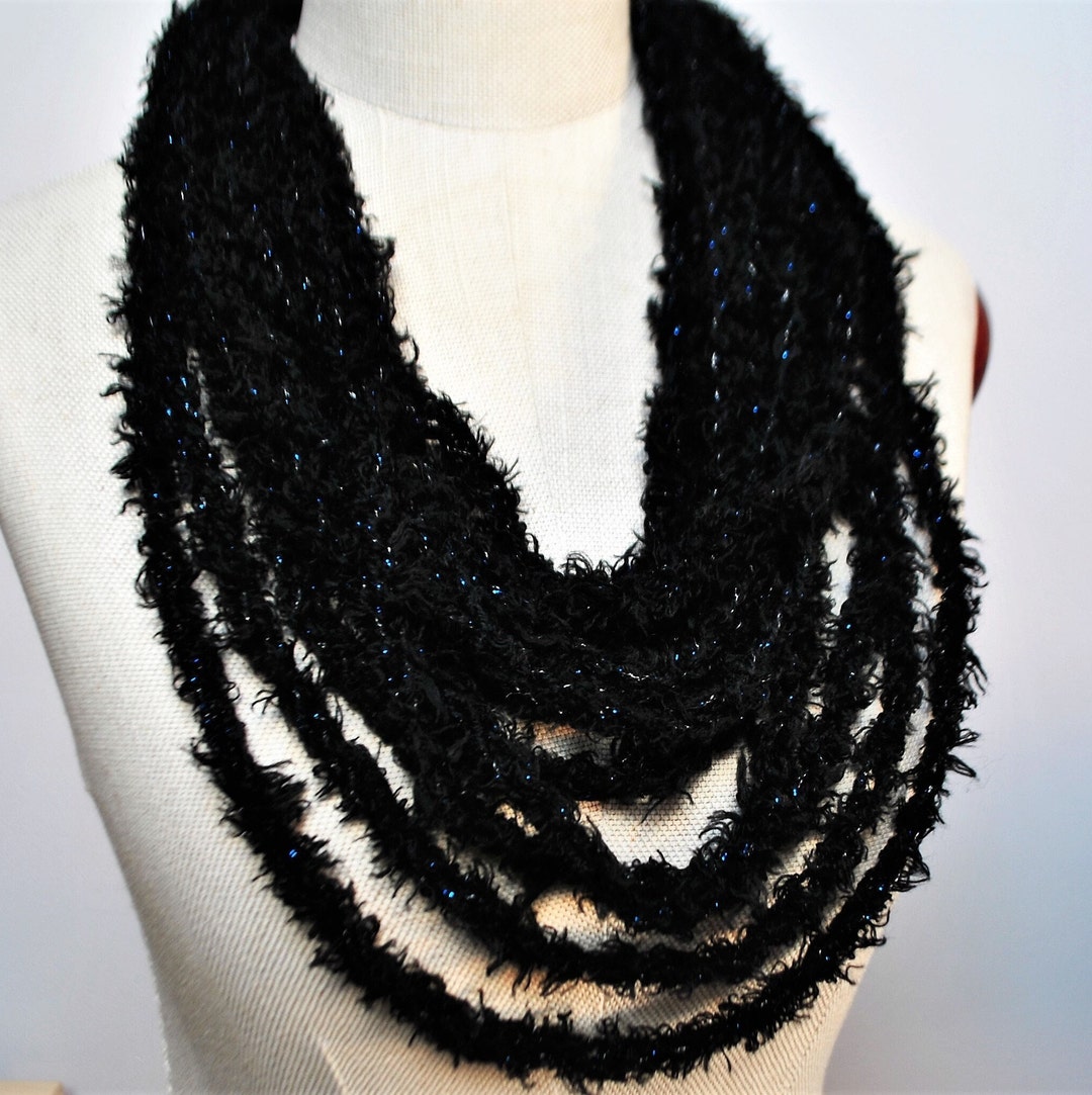 Fluffy Black Circle Scarf Halloween Infinity Scarf Shiny - Etsy